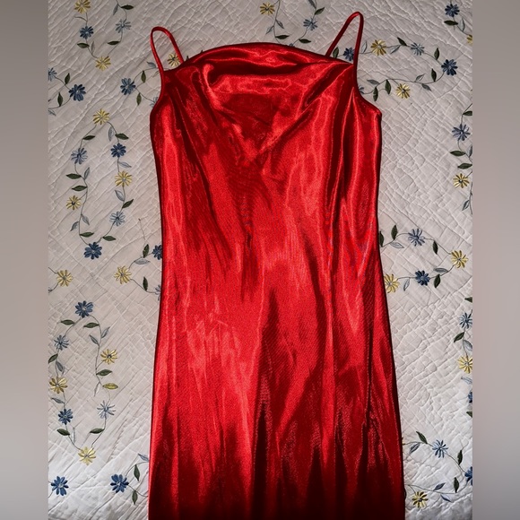 bebe | Dresses | Bebe Red Satin Cowl Neck Slip Midi Dress | Poshmark